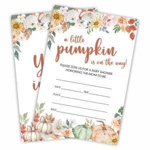 jcvuk let's gather! thanksgiving invitation cards, watercolor pumpkin & floral, 20 invites with envelopes, fill in style invitations, thanksgiving day party favor, decorations and supplies - 09