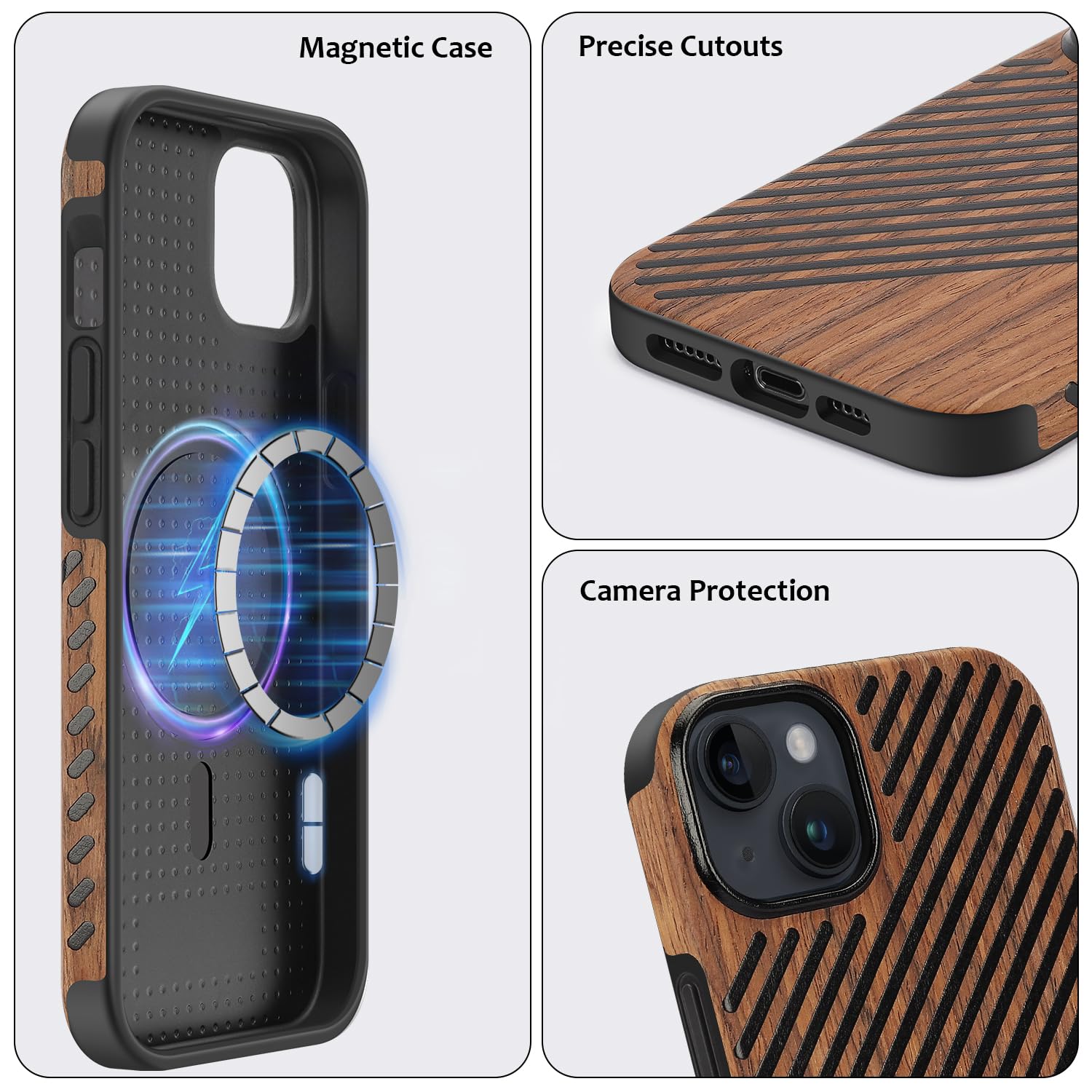 ZZDZZ Magnetic Case Compatible with iPhone 14 Plus Case [Compatible with MagSafe] Wood and Leather Design TPU Hybrid Shockproof Phone Case (Wood and Leather)