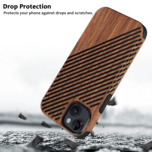 ZZDZZ Magnetic Case Compatible with iPhone 14 Plus Case [Compatible with MagSafe] Wood and Leather Design TPU Hybrid Shockproof Phone Case (Wood and Leather)