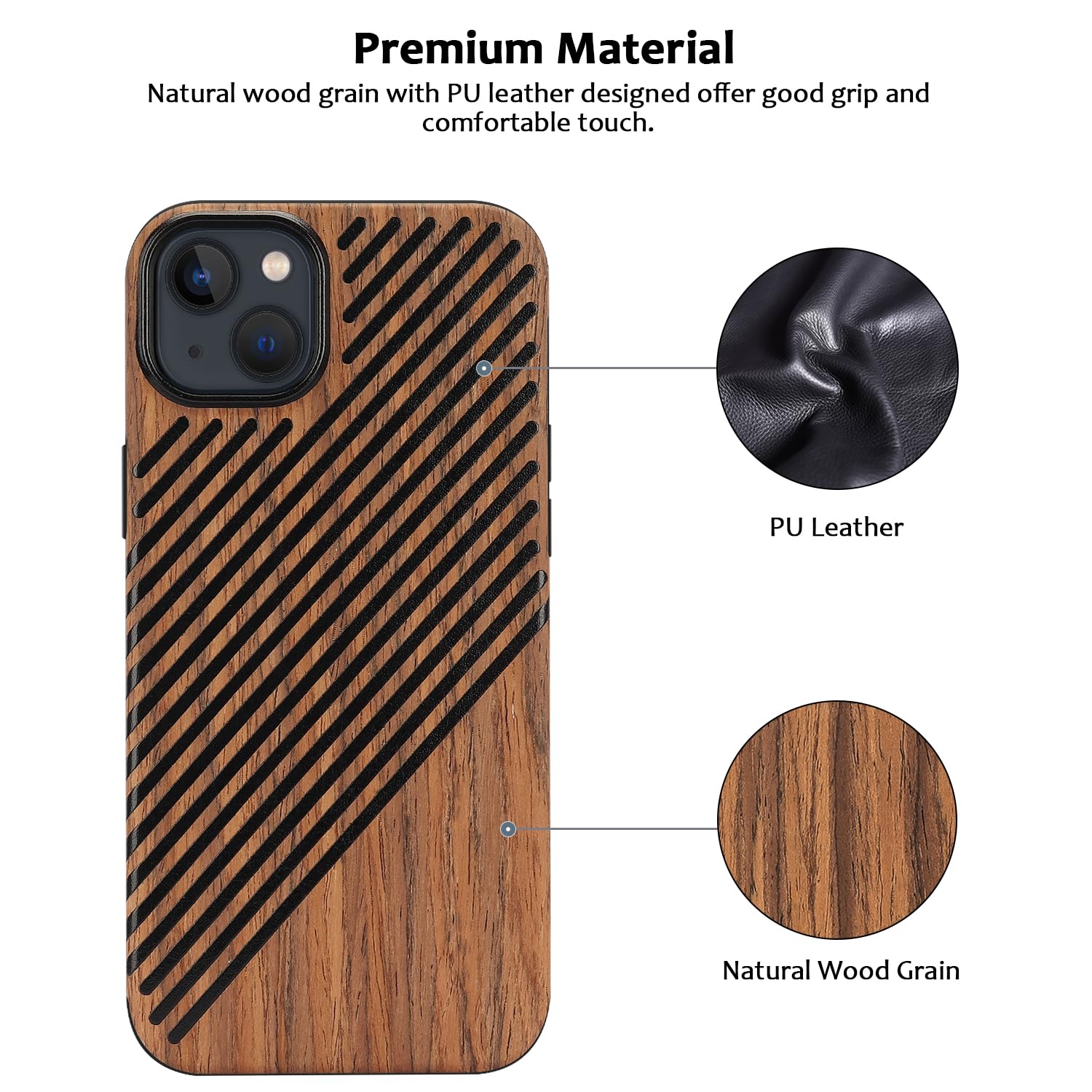 ZZDZZ Magnetic Case Compatible with iPhone 14 Plus Case [Compatible with MagSafe] Wood and Leather Design TPU Hybrid Shockproof Phone Case (Wood and Leather)