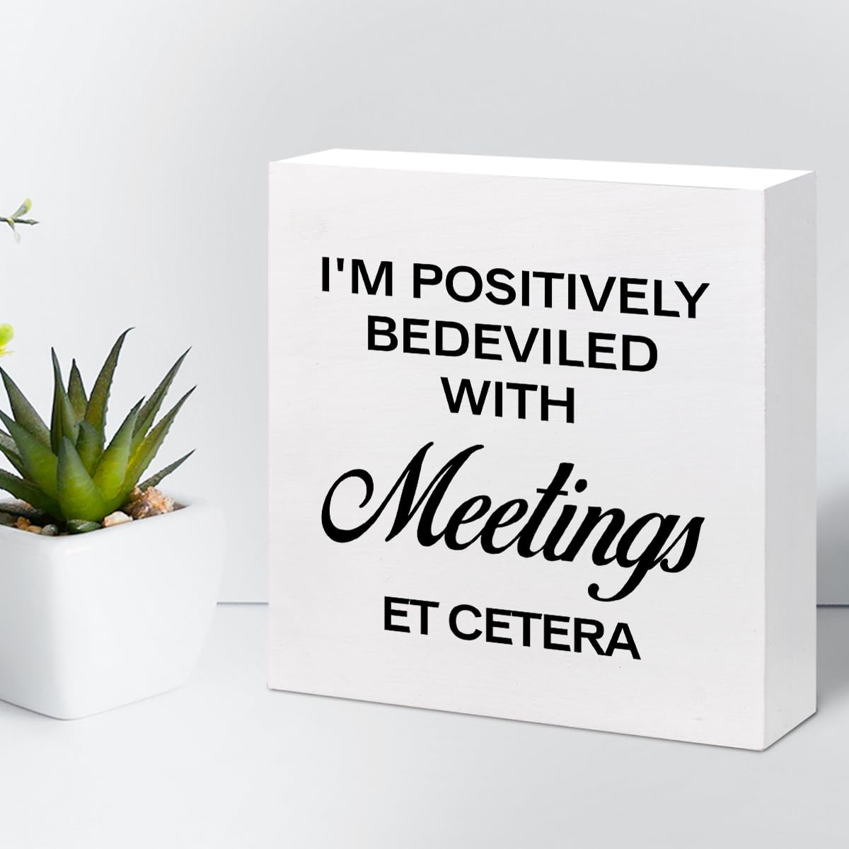 I'm Positively Believed with Meetings Et Cetera Wood Block Sign Desk Decor,Funny Wooden Box Plaque Sign Desk Decor for Home Office Shelf Table Decor Decorations