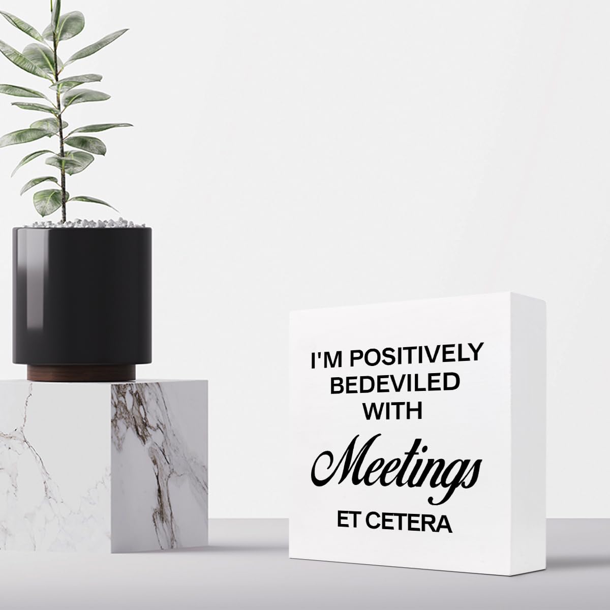 I'm Positively Believed with Meetings Et Cetera Wood Block Sign Desk Decor,Funny Wooden Box Plaque Sign Desk Decor for Home Office Shelf Table Decor Decorations