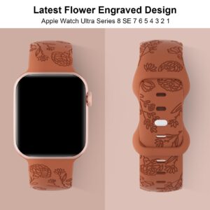 3 Pack Floral Engraved Silicone Bands Compatible with Apple Watch Band 38mm 40mm 41mm 42mm 44mm 45mm 49mm Women, Soft Sport Wildflower Strap for iWatch Ultra Series 9 8 SE 7 6 5 4 3 2 1