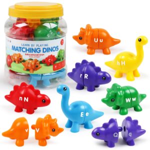 matching letters counting dinosaur toys with double-sided abc alphabet preschool learning uppercase lowercase sensory sorting educational montessori toy sets for kids toddler aged 3+ years old…