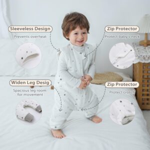 Baby Sleep Sack with Feet 2.5 TOG Winter Toddler Sleeping Sack Combed Cotton Baby Wearable Blanket for Early Walkers (Stars, 12-24 Months)