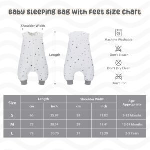 Baby Sleep Sack with Feet 2.5 TOG Winter Toddler Sleeping Sack Combed Cotton Baby Wearable Blanket for Early Walkers (Stars, 12-24 Months)