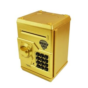 husan piggy banks money banks for kids, electronic password code money banks atm banks box coin bank for children boys and girls (gold)