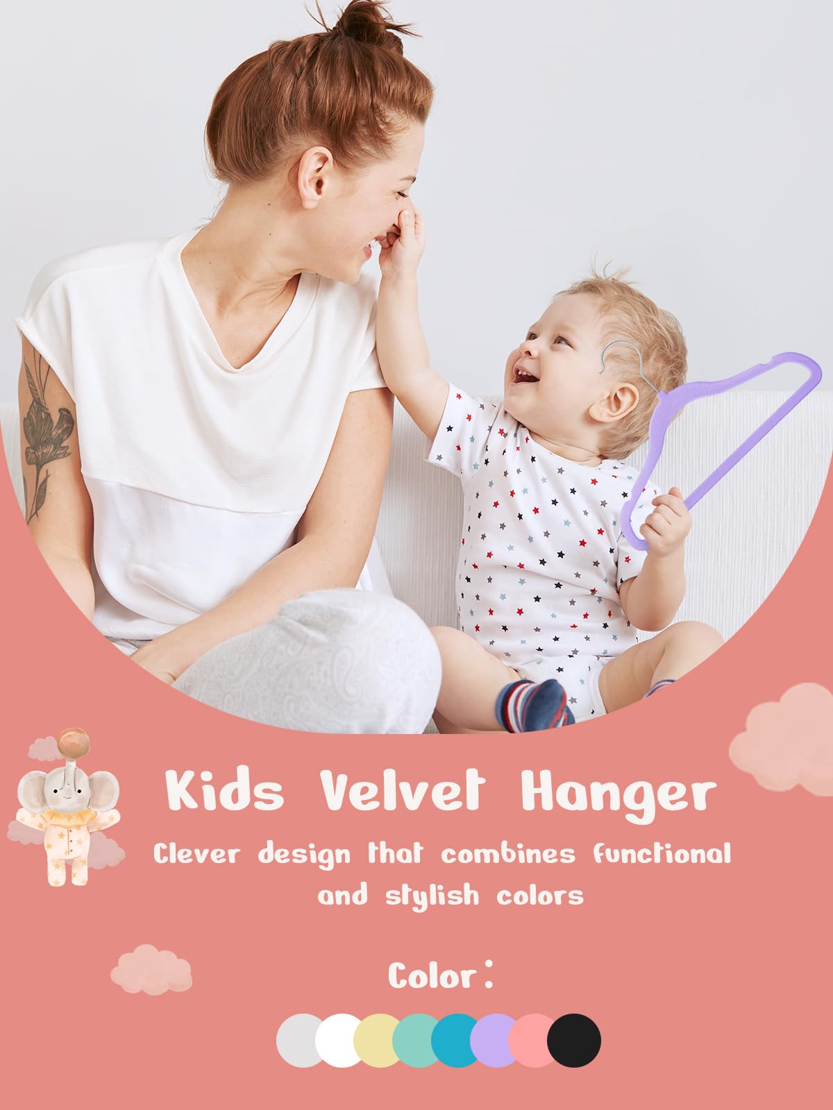 HOUSE DAY Velvet Baby Hangers 50 Pack, Premium Children's Hangers for Baby, Infant & Toddler Clothes, Durable Non Slip Baby Felt Hangers Purple, 11 Inch Baby hangers for Closet, Ideal for Everyday Use