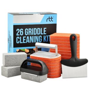 rtt griddle cleaning kit for blackstone 26 pieces - heavy duty grill cleaner kit with grill stone, griddle scraper, & griddle brush with stainless steel handle - easy to use flat top cleaning kit