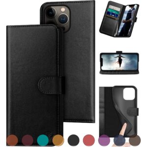 ducksky for iphone 15 pro max 6.7" genuine leather wallet case 【rfid blocking】【4 credit card holder】【real leather】 flip folio book phone case protective cover women men for apple 15 pro max case black