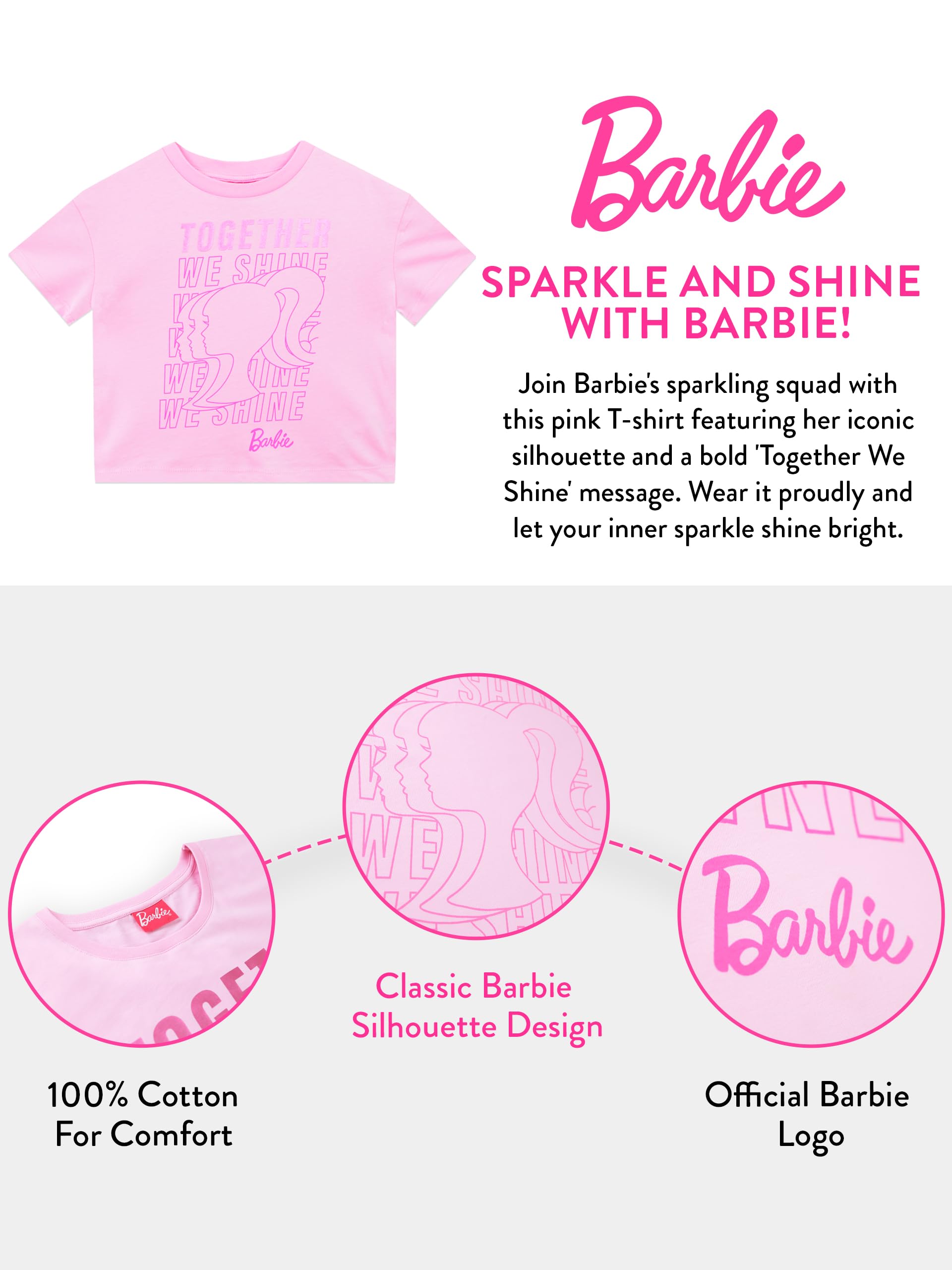 Barbie Tshirt Girls | Cotton Girls Summer Tops Girls Short Sleeve Shirt | Pink 10