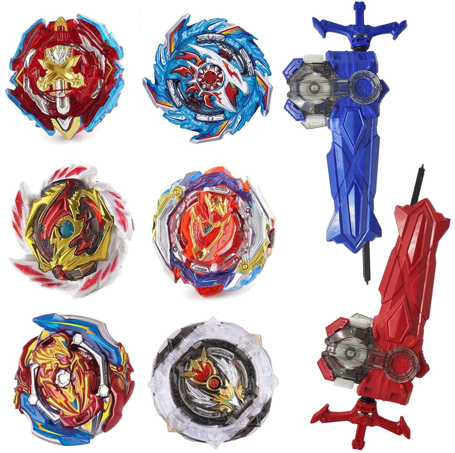 Cxdhzlx Bey Burst Blades Spinning Tops, Battle Gyro Top Set, Burst Battling Stadium, Two Way Launchers Grip Starter, Great Gifts for Kid (6 Spinning Tops/2 Launchers)