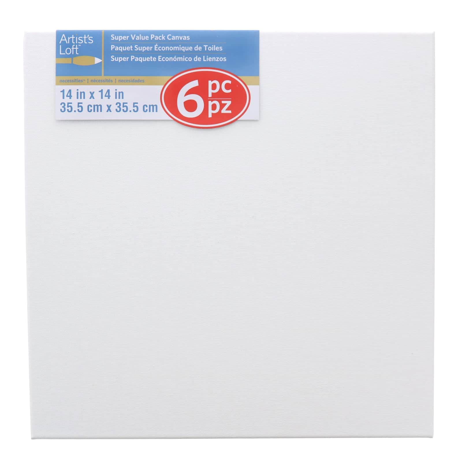 6 Count 14” x 14” Super Value Canvas by Artist's Loft Necessities - Acid Free Cotton Canvas for Paint, Acrylic, & Oils - 1 Pack