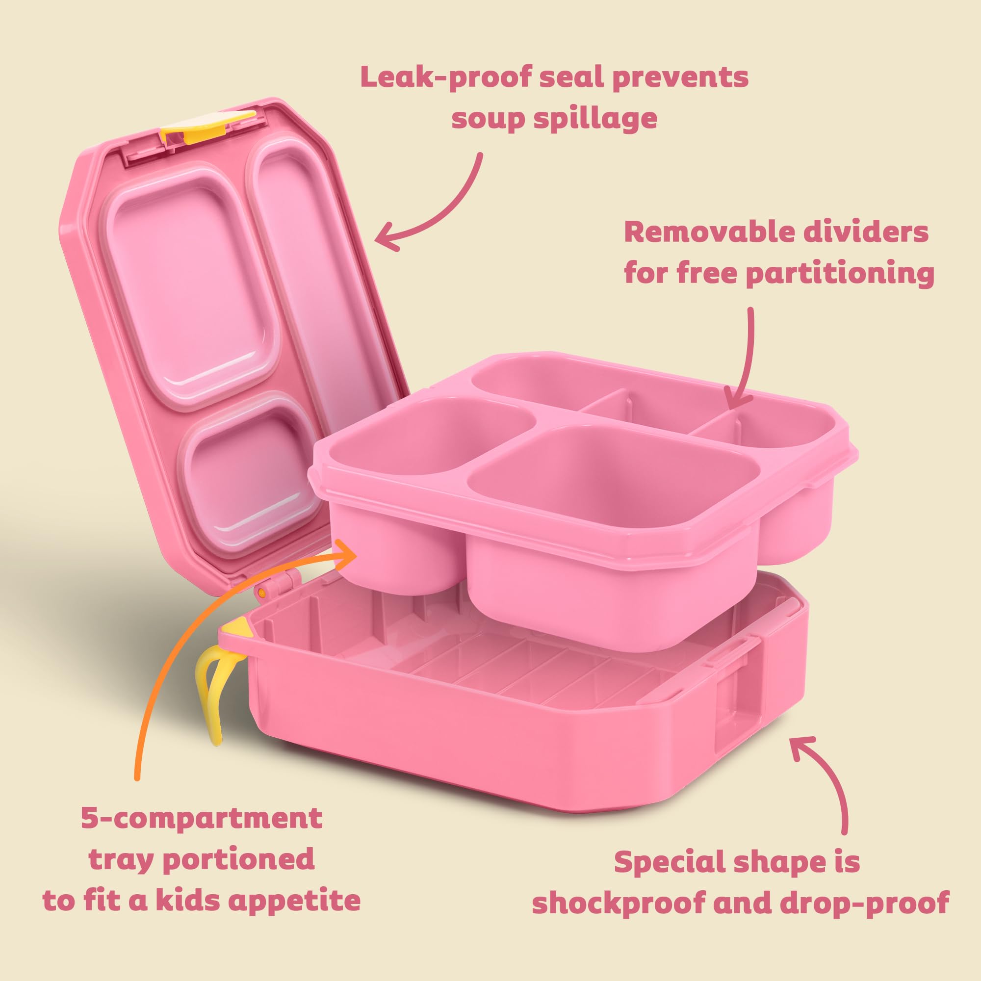 AmazingLife Lunch Box for Girls, Kids Bento Lunch Box with Compartments, Salad Container for Lunch, Kids School Supplies Ideal for Ages 3+, Drop-Proof, Reusable On-the-Go Meal and Snack Packing