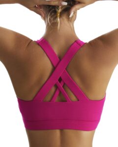 running girl sports bra for women, criss-cross back padded strappy sports bras medium support yoga bra with removable cups(2575_hot pink_m)