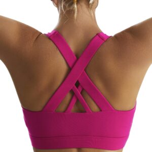 RUNNING GIRL Sports Bra for Women, Criss-Cross Back Padded Strappy Sports Bras Medium Support Yoga Bra with Removable Cups(2575_Hot pink_M)