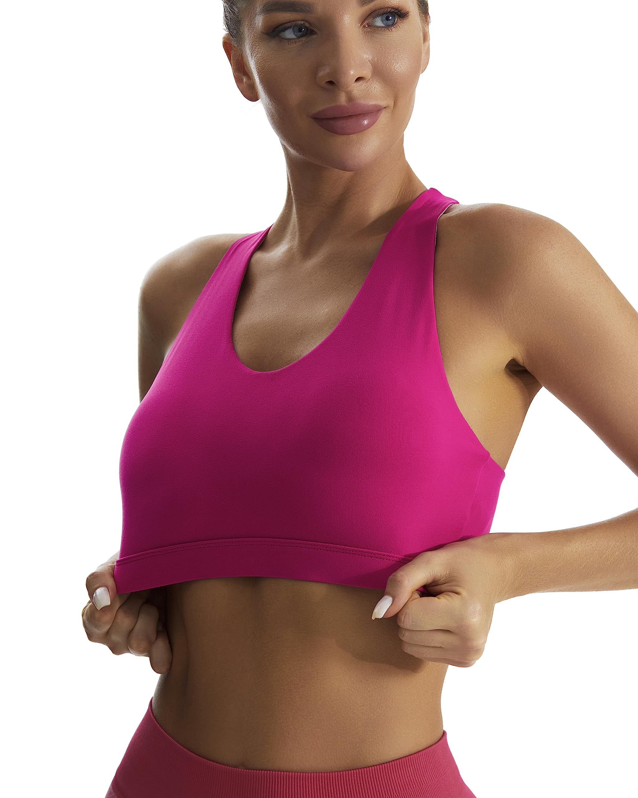 RUNNING GIRL Sports Bra for Women, Criss-Cross Back Padded Strappy Sports Bras Medium Support Yoga Bra with Removable Cups(2575_Hot pink_M)