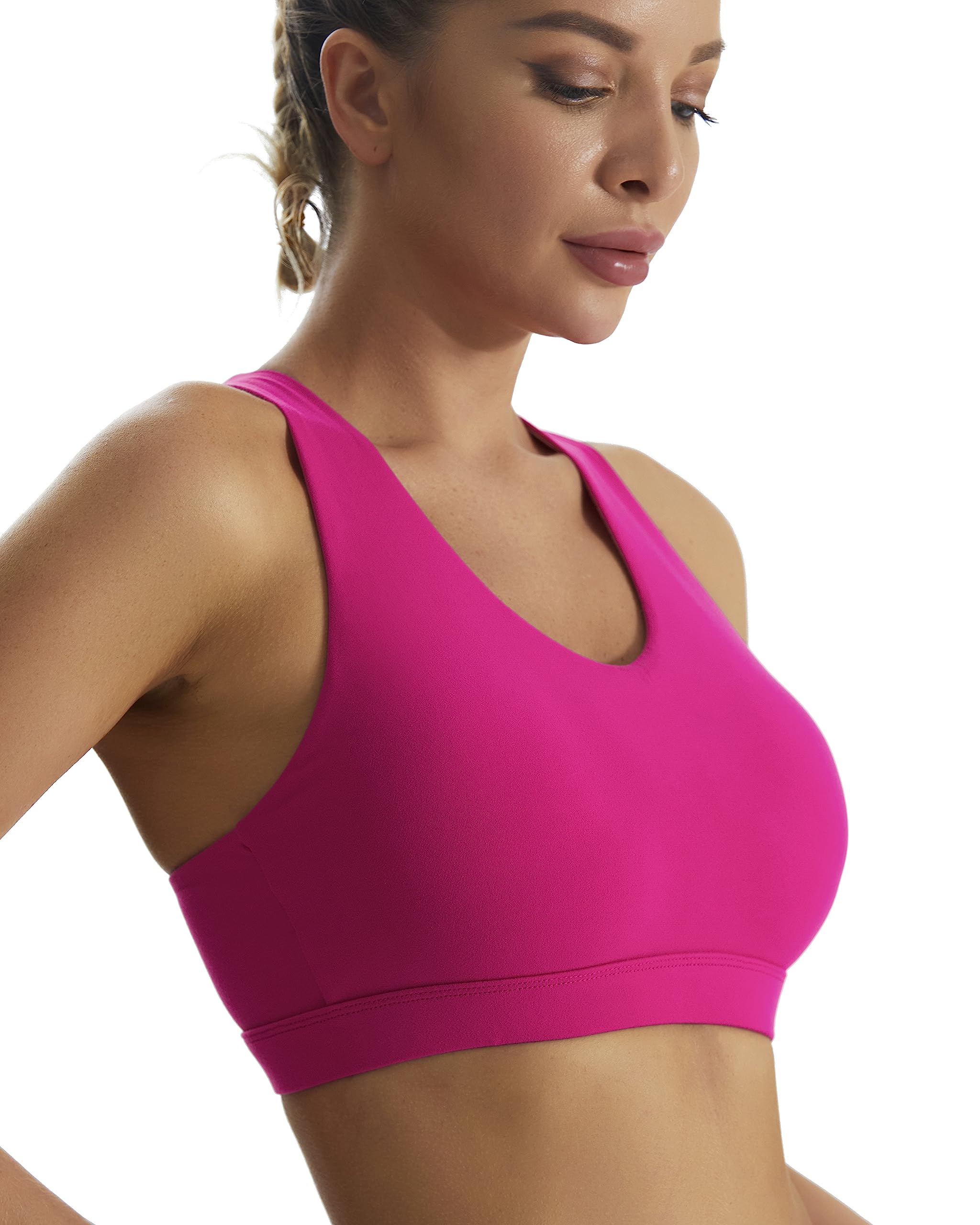 RUNNING GIRL Sports Bra for Women, Criss-Cross Back Padded Strappy Sports Bras Medium Support Yoga Bra with Removable Cups(2575_Hot pink_M)