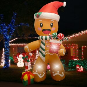 aotiooy 8ft christmas inflatables gingerbread man outdoor decoration candy cane and gift box, built-in leds blow up inflatables for christmas outdoor yard decorations, garden, lawn,indoor