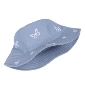 Umeepar Butterfly Embroidered Bucket Hat Reversible Packable Foldable Beach Sun Hat Outdoor Cap for Women Men (US, Alpha, Medium, Butterfly Misty Blue/Plain Misty Blue)