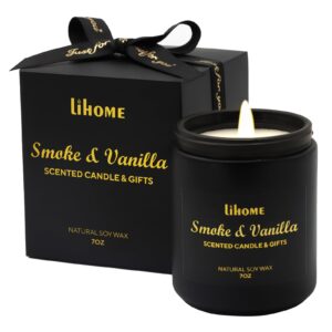 candles for men - room decor for men, gifts for men, natural soy wax candles for home scented, smoke vanilla black candles