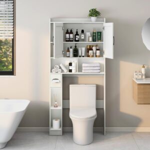 Over The Toilet Storage Cabinet, Farmhouse Storage Cabinet Over Toilet with 2 Barn Door & Toilet Paper Holder Stand，Home Space-Saving Toilet Rack, for Bathroom, Restroom, Laundry