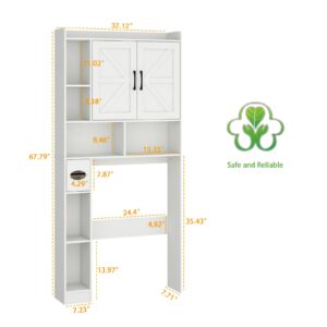 Over The Toilet Storage Cabinet, Farmhouse Storage Cabinet Over Toilet with 2 Barn Door & Toilet Paper Holder Stand，Home Space-Saving Toilet Rack, for Bathroom, Restroom, Laundry