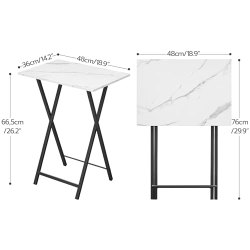 HOOBRO Folding TV Tray Tables, Set of 2 Stable Snack Table for Small Space, Portable Sofa side Table, Easy Assembly and Storage, Ideal for Snacks and Meals in Living Room, Marble and Black BW25BZ01