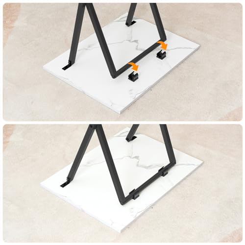 HOOBRO Folding TV Tray Tables, Set of 2 Stable Snack Table for Small Space, Portable Sofa side Table, Easy Assembly and Storage, Ideal for Snacks and Meals in Living Room, Marble and Black BW25BZ01