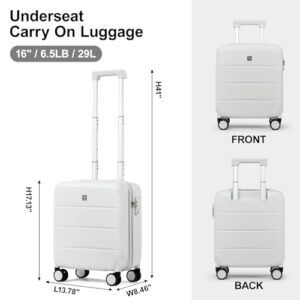 Hanke 16 Inch Underseat Carry On Luggage with Spinner Wheels Hard Shell Suitcases Mini Small Carry On Bag for Airline Approved TSA Luggage Lightweight Travel Suit Case(Smoke White)