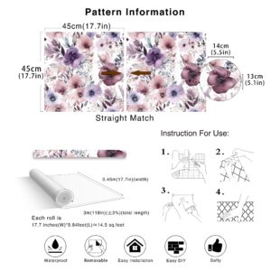 HAOKHOME 93349 Floral Peel and Stick Wallpaper Removable Wall Paper Mauve/Purple/White Vinyl Stick on Wall Contact Paper 17.7in x 9.8ft