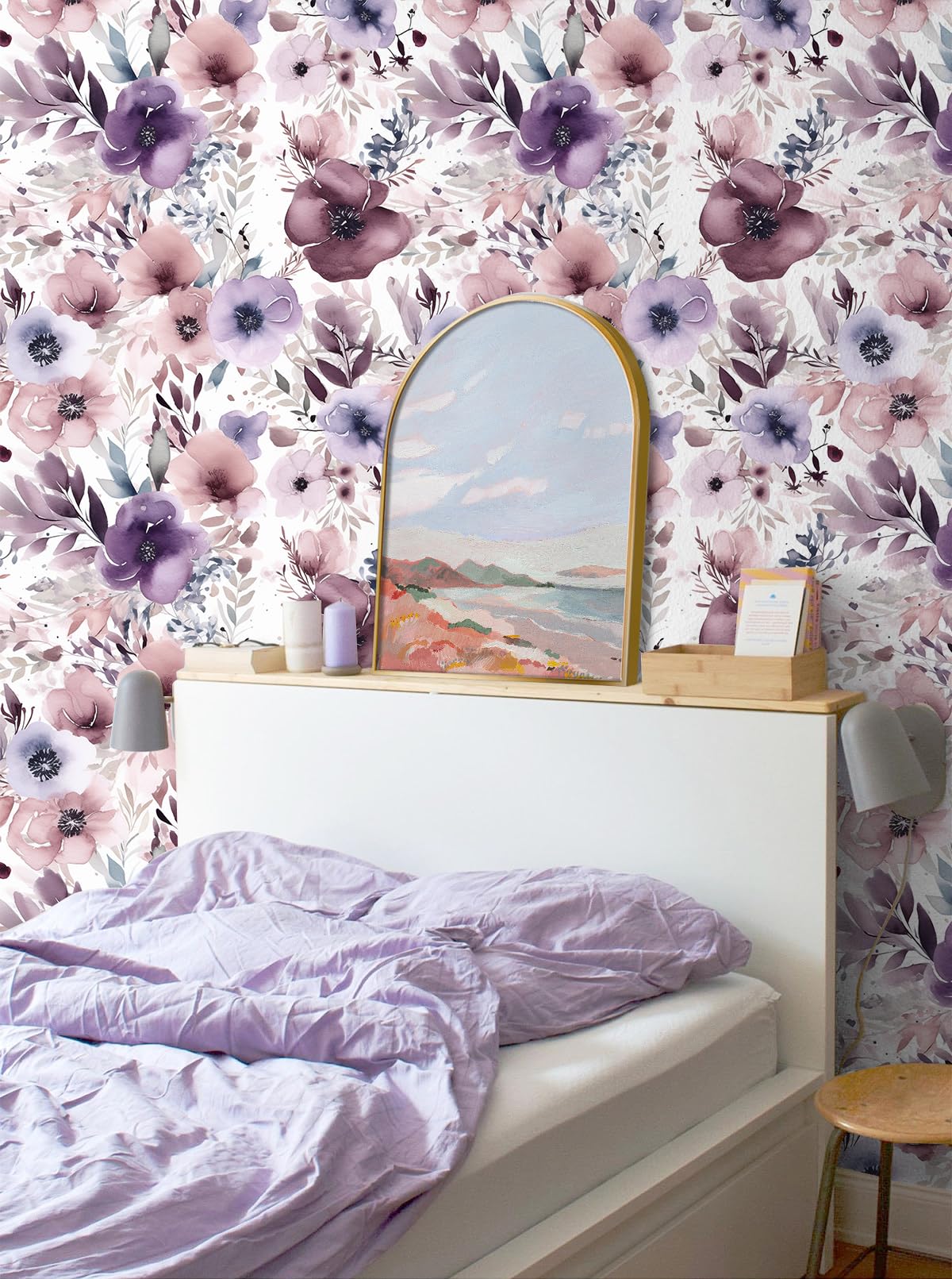 HAOKHOME 93349 Floral Peel and Stick Wallpaper Removable Wall Paper Mauve/Purple/White Vinyl Stick on Wall Contact Paper 17.7in x 9.8ft