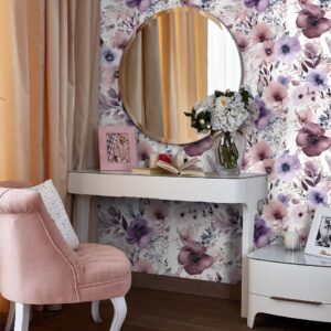 HAOKHOME 93349 Floral Peel and Stick Wallpaper Removable Wall Paper Mauve/Purple/White Vinyl Stick on Wall Contact Paper 17.7in x 9.8ft