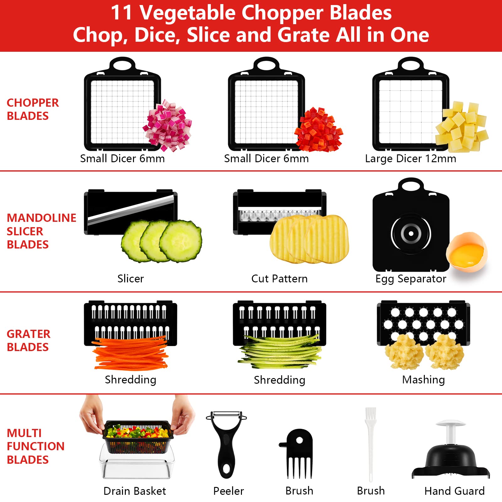 Professional All-in-1 Vegetable Chopper, Veggie Chopper, Chopper Vegetable Cutter, Onion Chopper, Food Dicer Chopper, Mandoline Slicer 9 Inserts