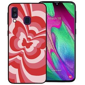 zaztify phone case for samsung galaxy a40, red butterfly swirl incline coffee latte valentine color block shockproof protective anti-slip thin soft cover shell