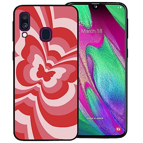 zaztify Phone Case for Samsung Galaxy A40, Red Butterfly Swirl Incline Coffee Latte Valentine Color Block Shockproof Protective Anti-Slip Thin Soft Cover Shell