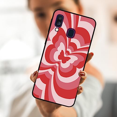 zaztify Phone Case for Samsung Galaxy A40, Red Butterfly Swirl Incline Coffee Latte Valentine Color Block Shockproof Protective Anti-Slip Thin Soft Cover Shell