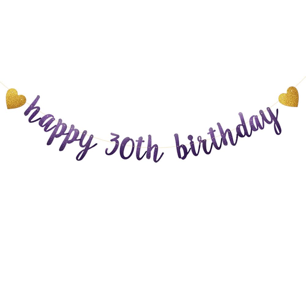 Happy 30th Birthday Banner, Pre-Strung,Purple Glitter Paper Garlands Banner for 30th Birthday Party Decorations Supplies, Letters Purple,Betteryanzi