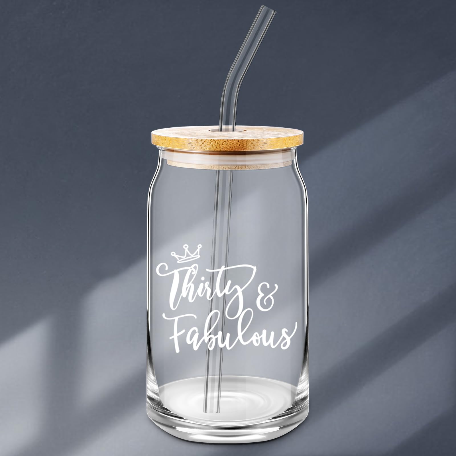 Nuanchu Birthday Glass Cups Gifts with Lid and Straw Not a Day over Fabulous Gifts 16th 21st 30th 40th 50th Birthday Decoration Clear Coffee Glass Cups for Women Coworker Employee Friend (30th)