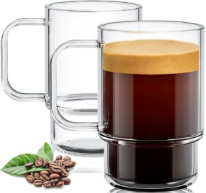 aquach glass mug 22 ounces 2pcs stackable clear coffee tea juice cup drinking glasses