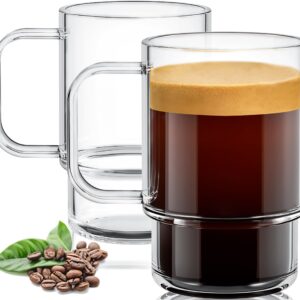 Aquach Glass Mug 22 Ounces 2pcs Stackable Clear Coffee Tea Juice Cup Drinking Glasses