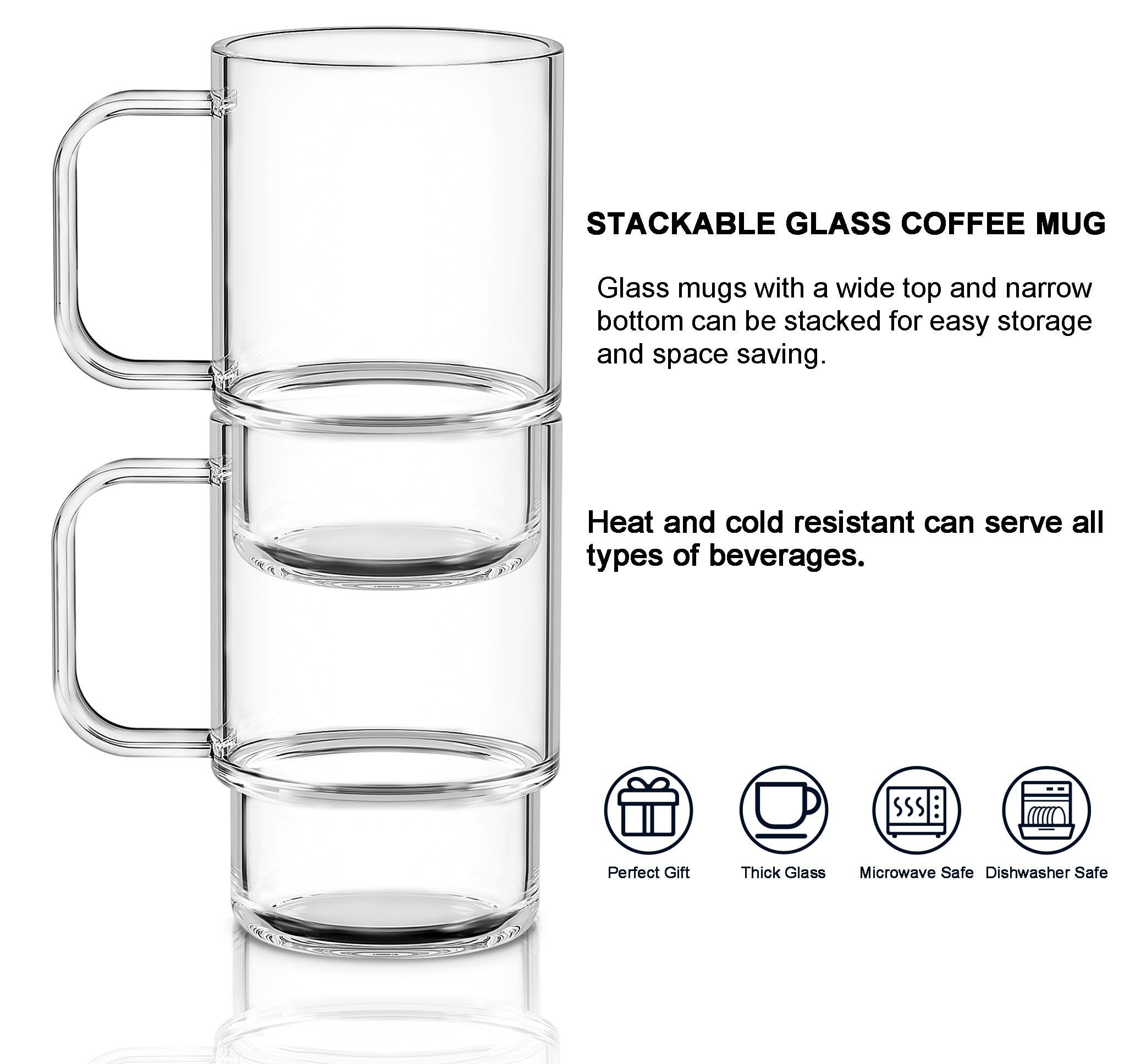 Aquach Glass Mug 22 Ounces 2pcs Stackable Clear Coffee Tea Juice Cup Drinking Glasses