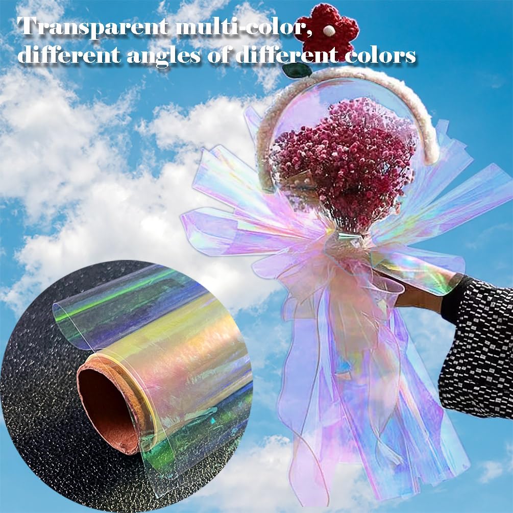 1 Roll 50ft Iridescent Cellophane Roll, iridescent wrapping paper, Holographic Cellophane Wrap Roll, cellophane wrap for Gift Baskets Flower Crafts Candy Gifts Wrapping Paper, 50' Long x 17" Wide