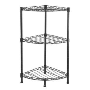 corner display rack,multipurpose shelving unit,heavy duty storage shelving unit,wire shelving unit commercial metal shelf,steel organizer wire rack for restaurant ,pantry,kitchen garage (black,3 tier)