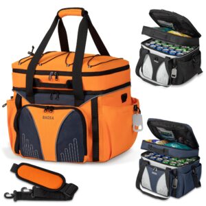 baoxa dual compartment soft sided cooler bag, 55 cans collapsible lunch cooler bags insulated, large lunch box for men, leak proof lunch bag for beach camping travel picnic (orange)