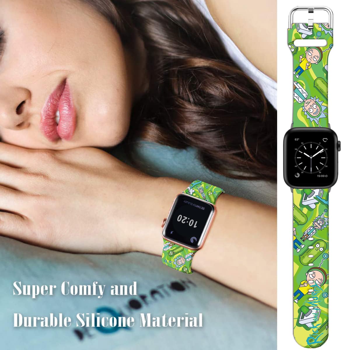 Sjiangqiao Compatible with Apple Watch Band Rick and Morty 38mm 40mm 41mm Soft Silicone Magic Fancy Strap Compatible with iWatch Series SE 9 8 7 6 5 4 3 2 1 Kids Men Women