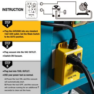 SENCTRL Automatic Vacuum Switch with 5 Ft Power Cord Allow Power Tool/Table Saw To Turn Vac Cleaner/Accessory On And Off Automatically, On Delay Prevent Circuit Overload, Shop Dust Collector Off Delay