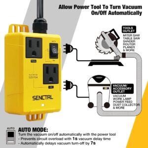 SENCTRL Automatic Vacuum Switch with 5 Ft Power Cord Allow Power Tool/Table Saw To Turn Vac Cleaner/Accessory On And Off Automatically, On Delay Prevent Circuit Overload, Shop Dust Collector Off Delay