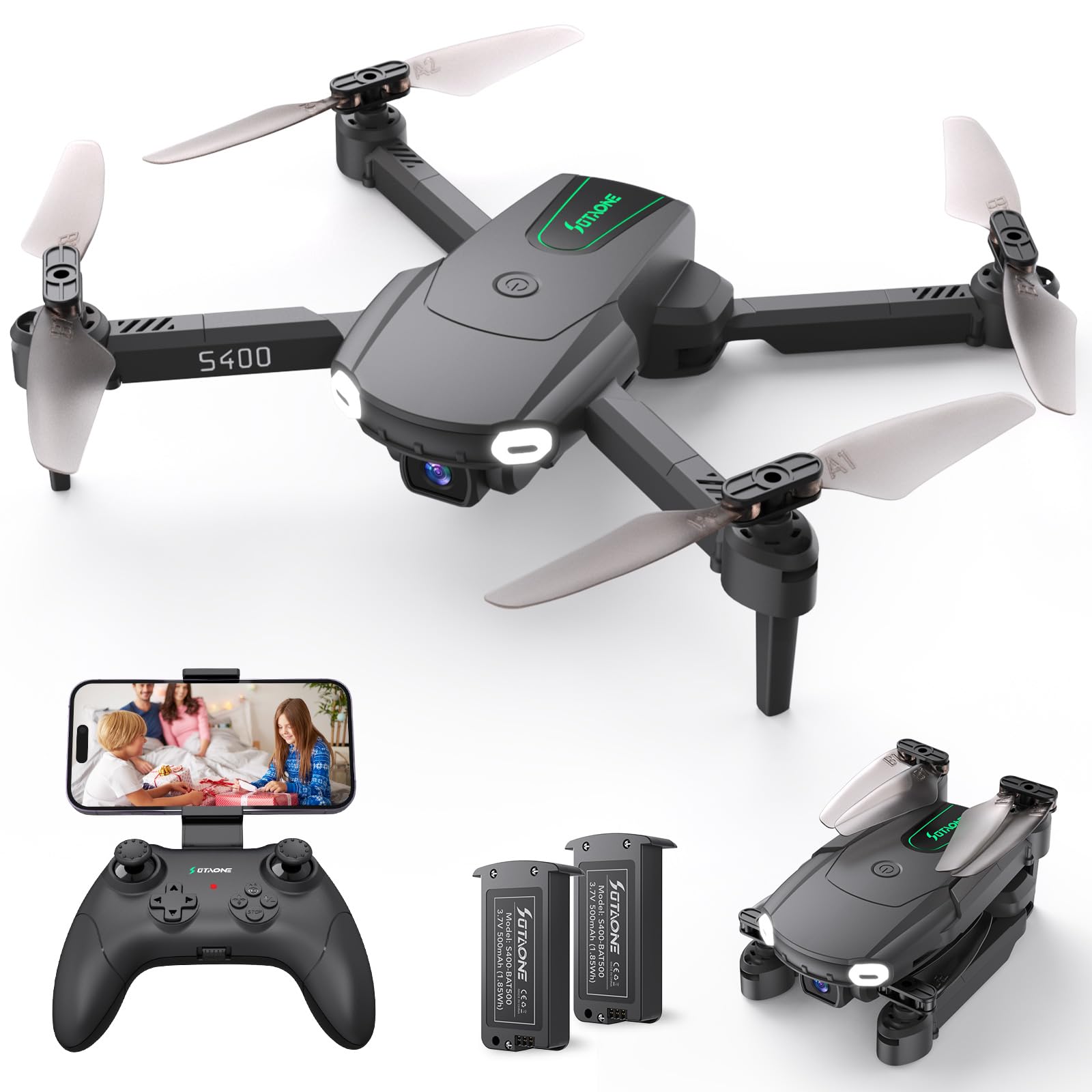 SOTAONE S400 Drone with Camera for Adults Kids, 1080P HD Foldable Mini Drones for Boys Girls, Remote Control Helicopter Toys Gifts with Auto-hovering, One Key Start, Self-spin, 3 Speeds, 2 Batteries