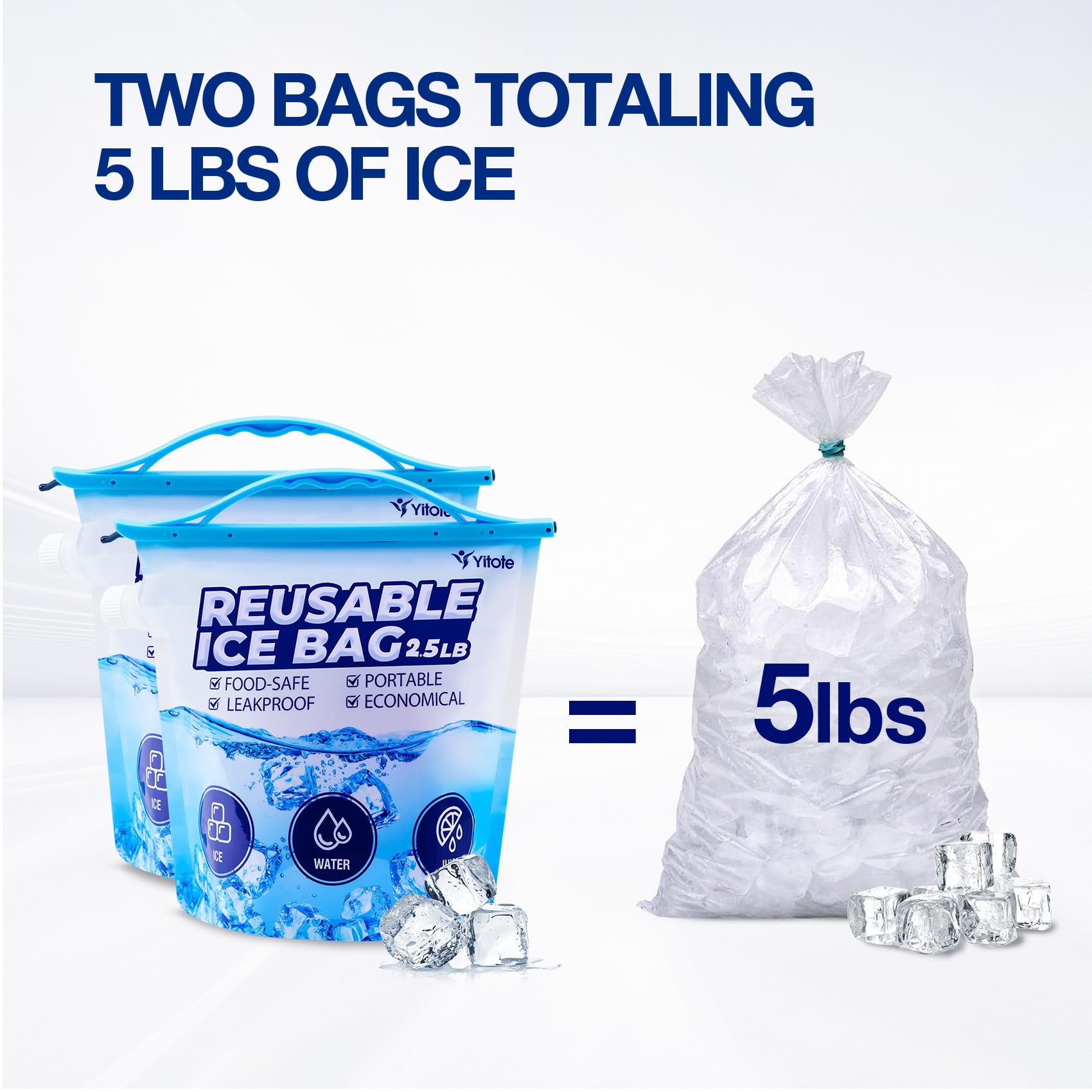 Yitote Reusable Ice Bag(Set of 2)– 2.5lb Ice Cube Bag,Ice Packs for Cooler,Leakproof Ice Bag Long Lasting Dry Freezer Packs for Camping Hiking and Drinks